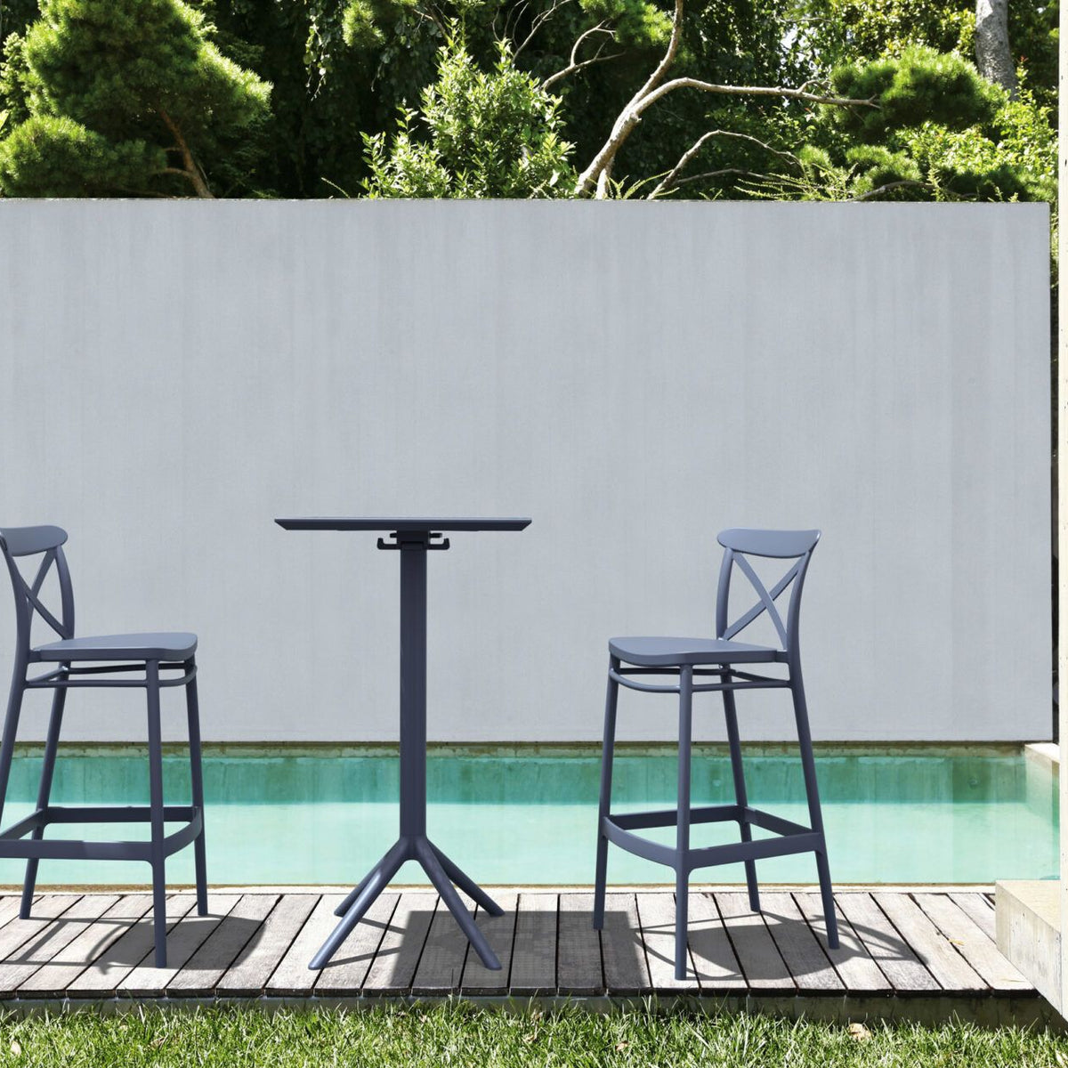 FL Sky Hospitality Square Folding Bar Table & Cross Barstool Set